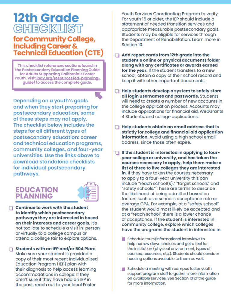 12th Grade Checklist for Adult Supporters of Students Applying to a ...